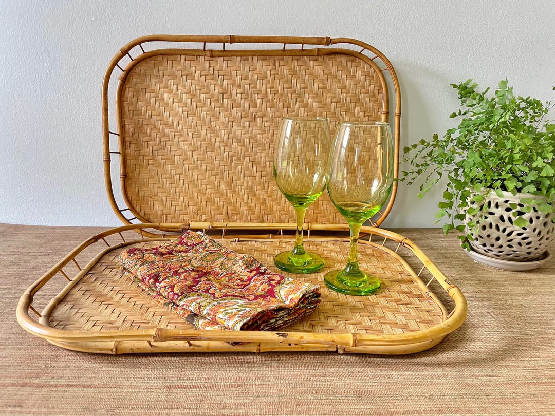 Vintage Bamboo Trays - Rattan Woven Trays - Rectangular Trays | Soulful ...