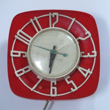 Vintage General Electric Wall clock Red Retro Clock Working 50s | All ...