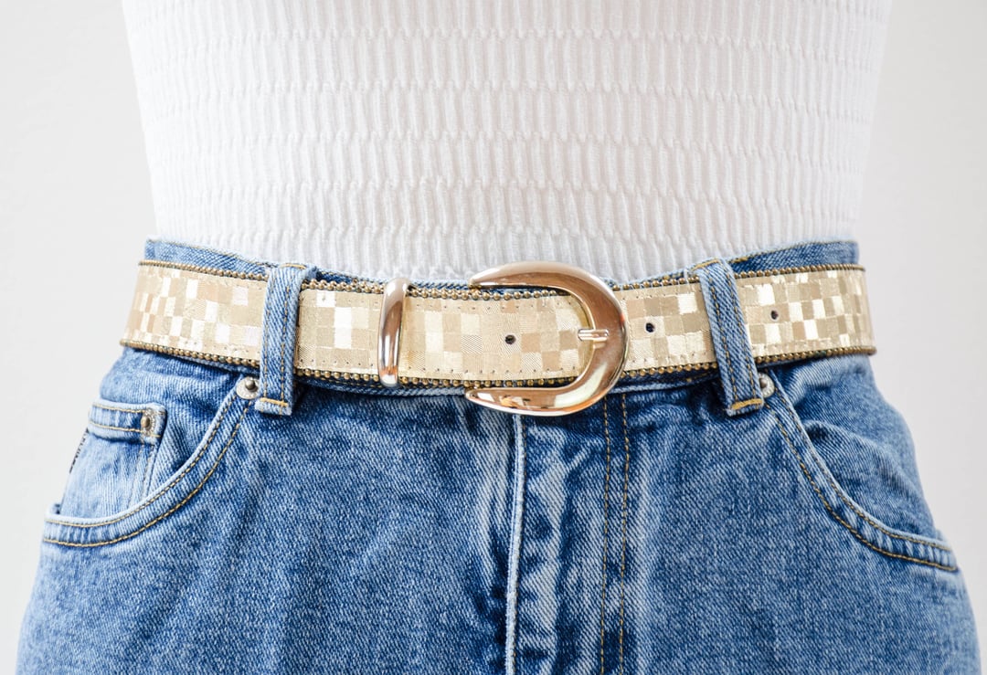 shiny gold belt | 80s 90s vintage checkered metallic gold statement ...