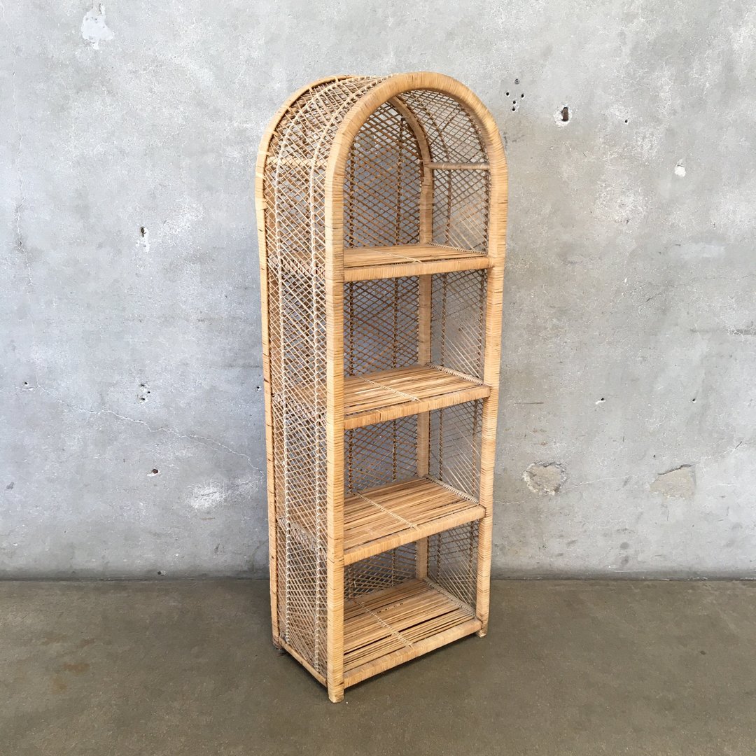 Vintage Arched Rattan Wicker Bookshelf | Urban Americana | Long Beach, CA