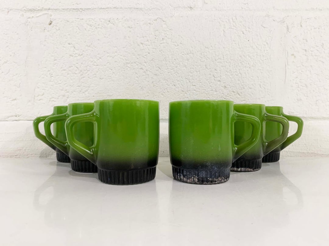 Vintage Green Anchor Hocking Fire King Mugs Set of 6 Black | Check ...
