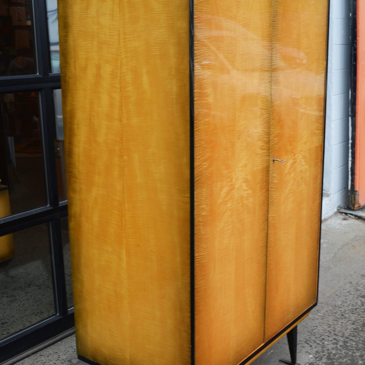 Italian MCM Maple Wardrobe w/ Black Lacquer Detailing | Mid-Century ...