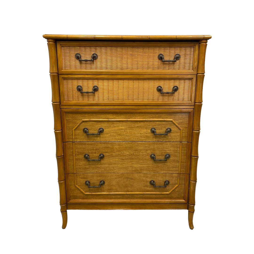 Vintage Faux Bamboo Tallboy Dresser Chest with 5 Drawers by Broyhill ...