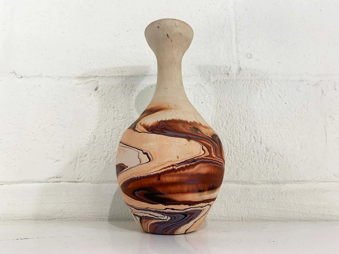 Vintage Nemadji Art Pottery Large Vase Swirl Handmade USA Flower ...