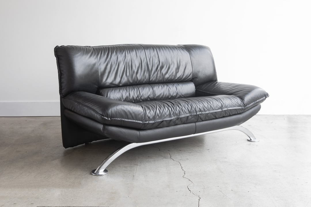 Vintage Postmodern Nicoletti Salotti Italian Leather Interline Italia Couch Black Good Wilson Portland OR