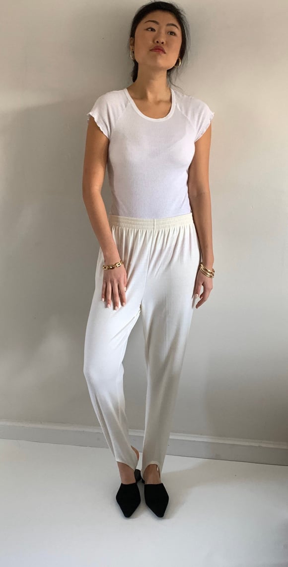 80s stirrup pants / vintage creamy white stretch knit stirrup leggings | ReCAP Vintage Studio ...