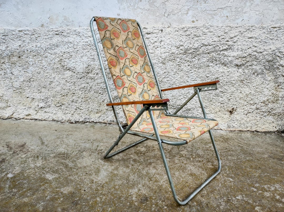 Vintage Patio Chair/ Retro Picnic Chair/Folding Beach Chair/ Canvas ...