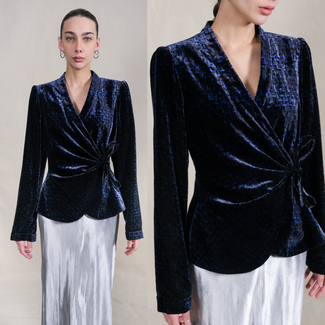 GIORGIO ARMANI Runway Collection Black & Royal Velvet Abstract Print ...