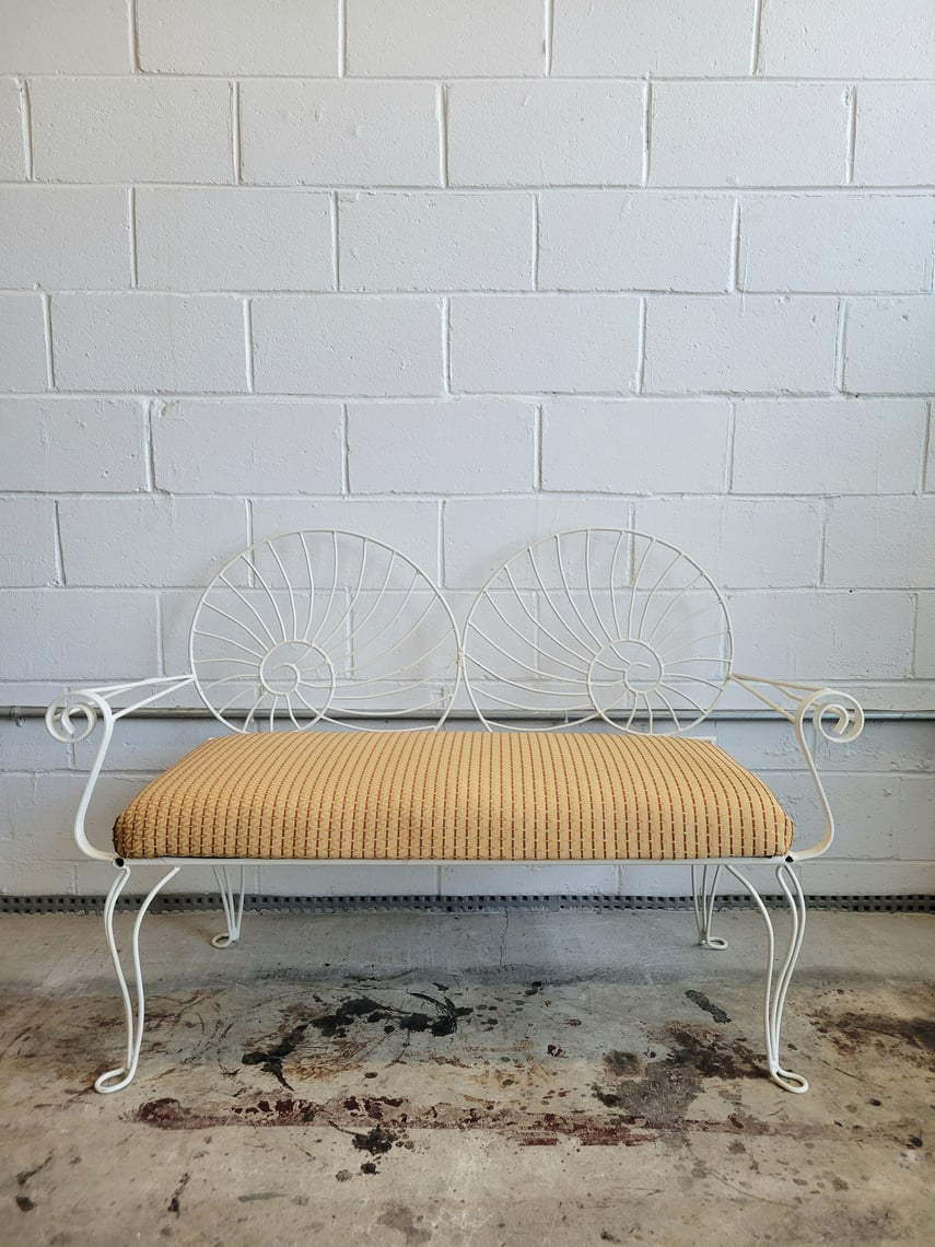 Vintage Nautilus Shell Wrought Iron Patio Bench | Wishbone Reserve ...