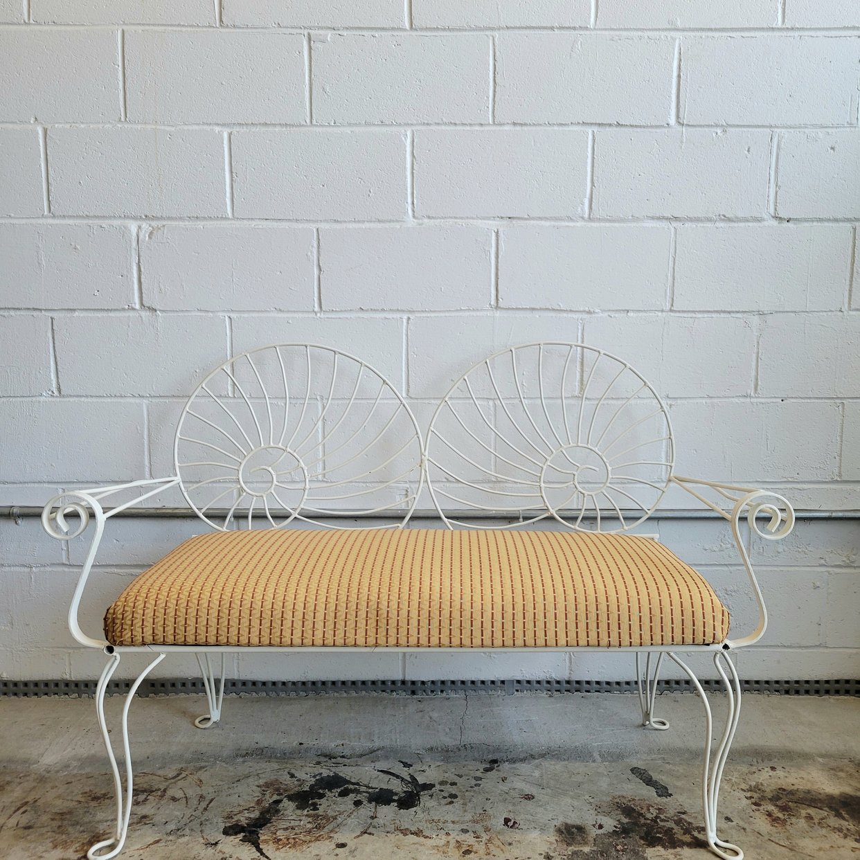 Vintage Nautilus Shell Wrought Iron Patio Bench | Wishbone Reserve ...