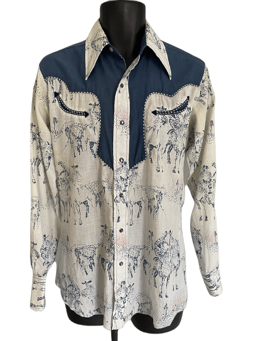 1970's Two Tone Cowboy Print Western Shirt Size M | Antique Sugar ...