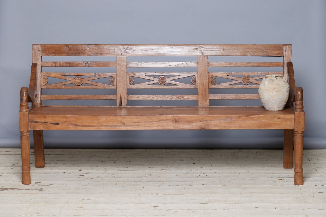 Teak Bench with Swoop Arms & Carved Back | Michael Trapp | West ...