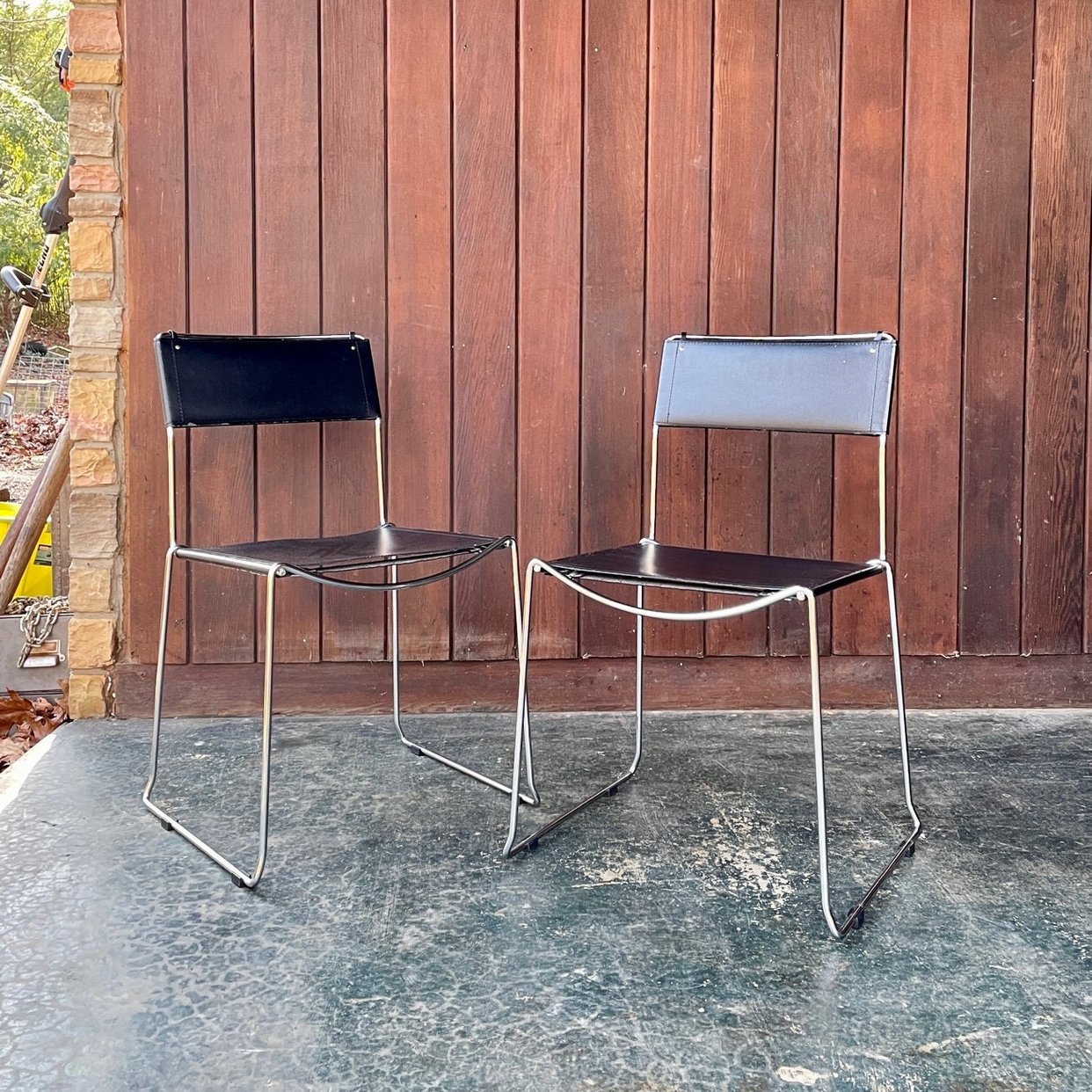 1970s Italian Leather Stacking Chairs Chrome Side Dining | Brain ...