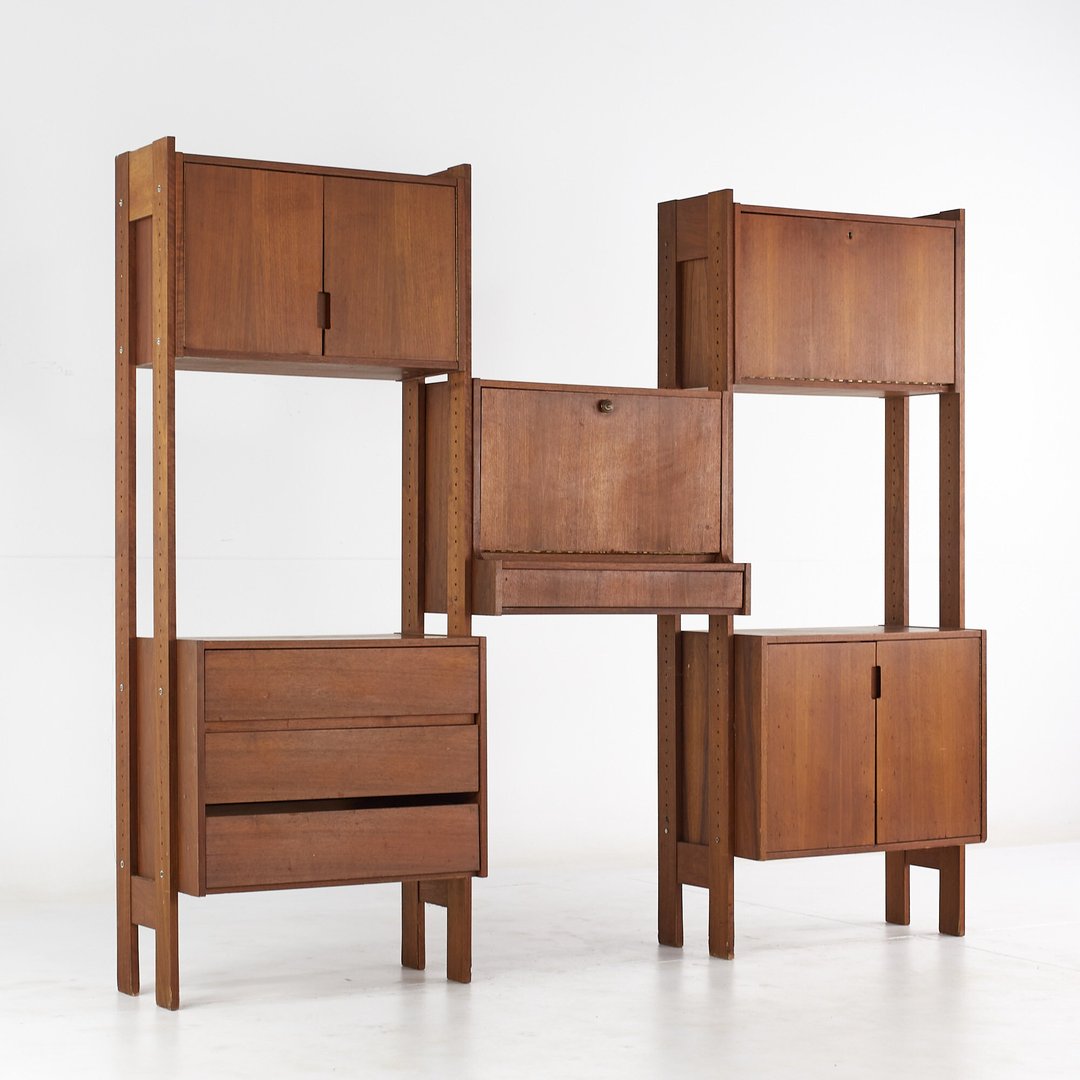 Ello Mid Century Walnut 3 Bay Freestanding Wall Unit - mcm | Modern ...