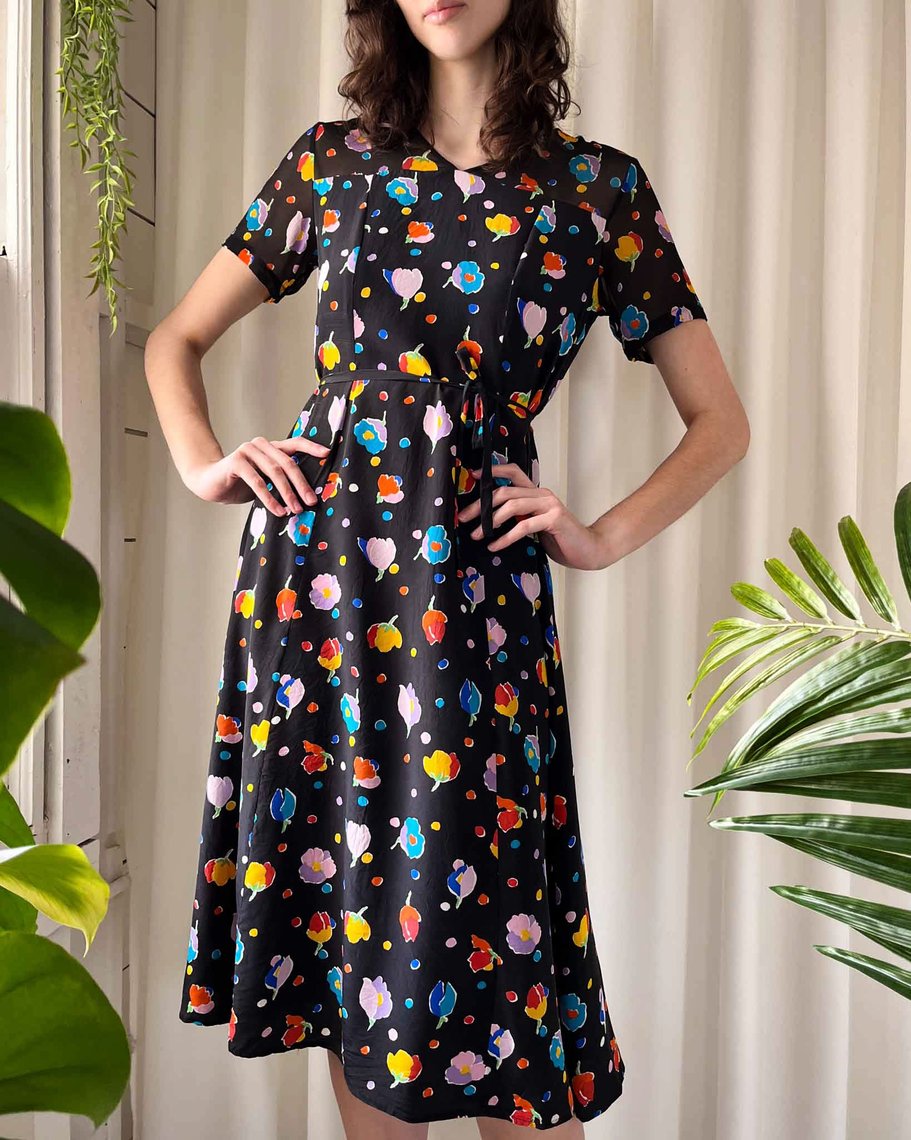 90s Floral Silk Sheer Panel Dress | S | Lucky Vintage | University ...