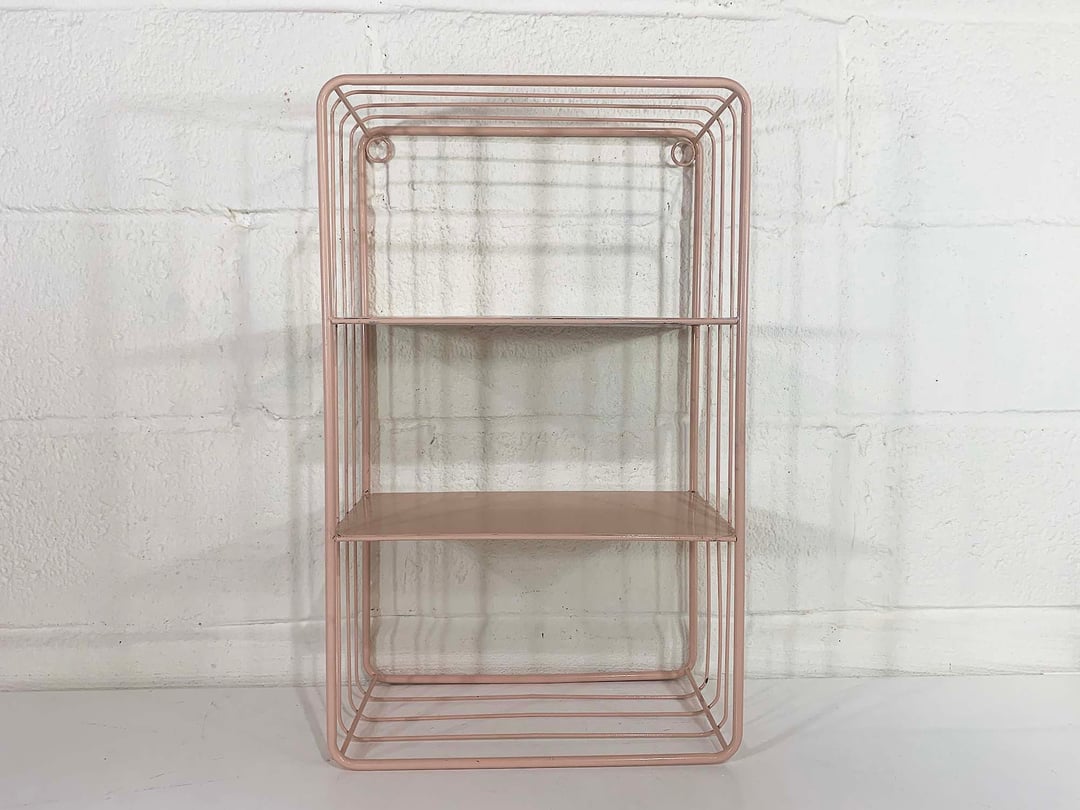 Vintage Pink Metal Shelf Bathroom Storage Curio Cabinet Wall Hanging ...