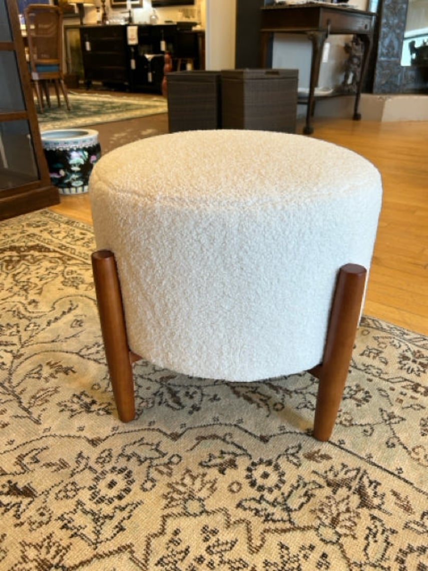 Sherpa Upholstered Stool on Wood Legs | Turn the Tables | Northbrook, IL