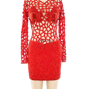 Fire Red Embellished Cage Dress | New / Found - Los Angeles, CA | ATTIC