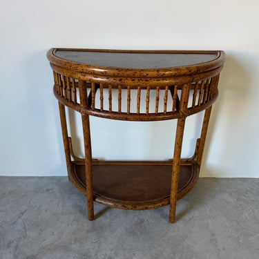 Vintage Coastal Faux Tortoise Shell Finish Demilune Rattan Console ...