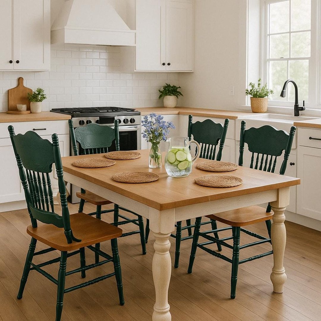 Farm Chair Four Antique Forest green and wood Custom chairs 4 | Milan ...