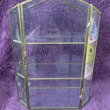 Vintage Glass & Brass Small Miniature Wall Display /Case Curio Cabinet ...