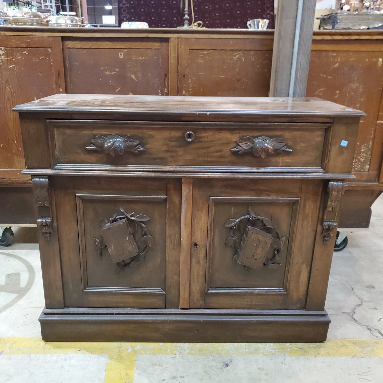 Carved Drop Front Secretary Desk Cabinet | Community Forklift ...