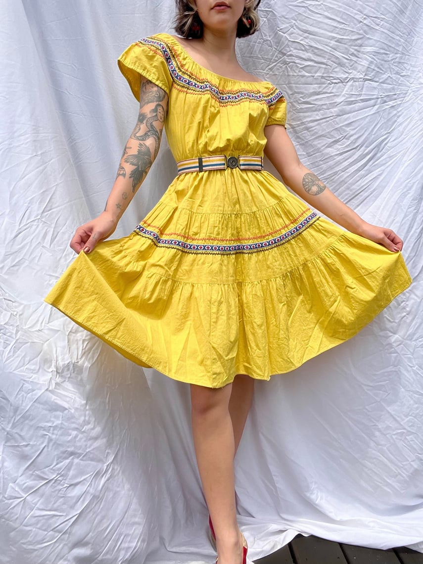 Vintage Patio Dress / Western Yellow Ric Rac Trim Dress / 50's | Closet ...