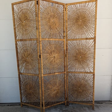 Vintage Bohemian Sunburst Split Reed 3 Panel Room Divider Screen | Mod ...