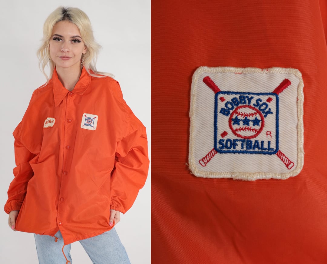 70s Baseball Jacket Orange Softball Patch Jacket 1974 Cer-Art-Nor All ...