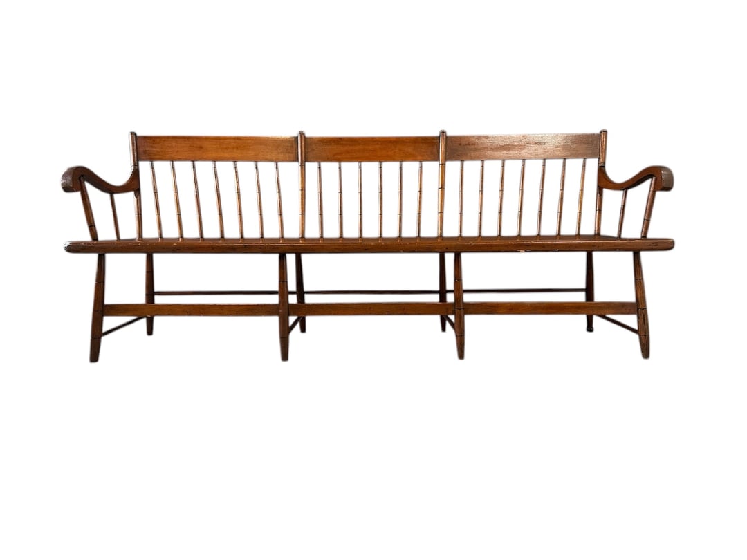 Antique Pine Rustic Spindle Back Long Deacon's Bench | MidCentury ...
