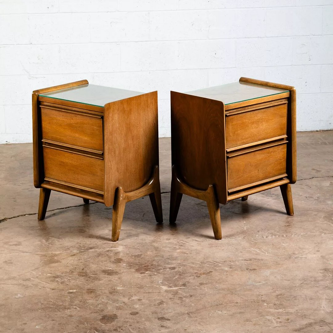 Mid Century Modern Nightstands End Side Set Tables United 2 Drawer ...