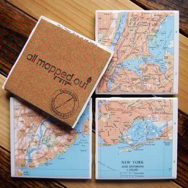 1967 Vintage New York City Map Coaster Set of 4. | All Mapped Out ...