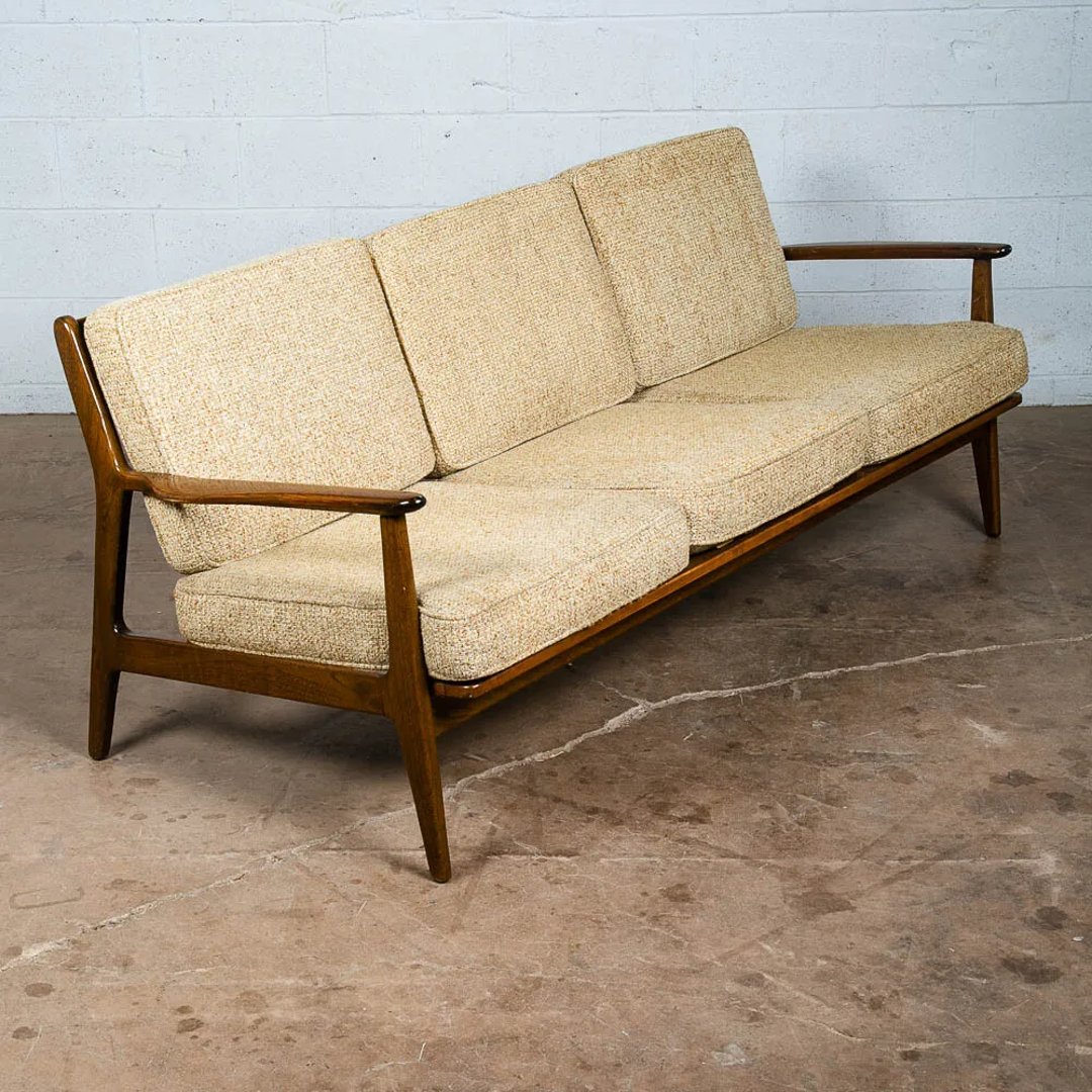 Mid Century Modern Sofa Couch Viko Baumritter Spindle White Tweed ...