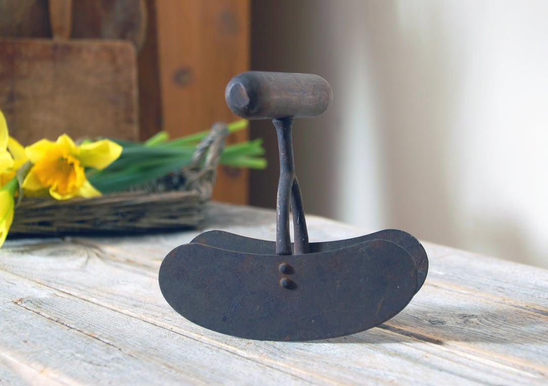 Antique food chopper / wood handle double blade forged food chopper ...