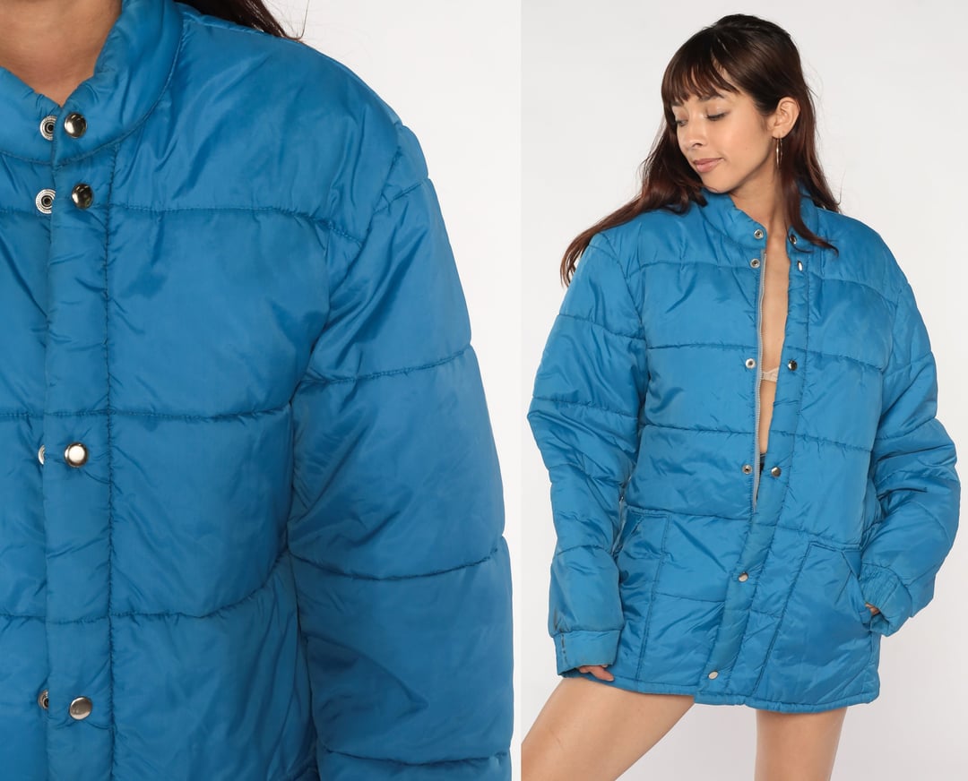 Blue Puffer Jacket 70s Ski Jacket Retro Puffer Coat Warm | Shop Exile ...