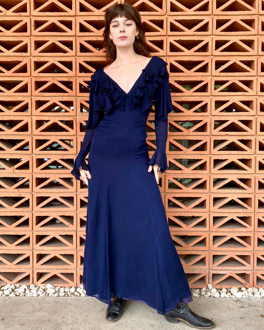 Alice Pollock Rare & Collectible 70s Navy Chiffon Gown | Feathers ...