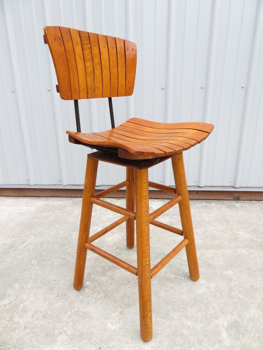 VTG Mid Century SLATTED WOOD SWIVEL BAR / COUNTER STOOL After | Urban ...