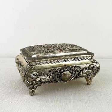Ornate Silverplated Velvet Lined Box, Small Vintage Jewelry | Pebble ...
