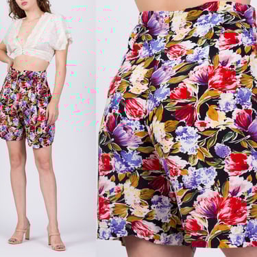 90s Floral High Waisted Shorts - Small, 27" | Vintage Rayon Pleated ...