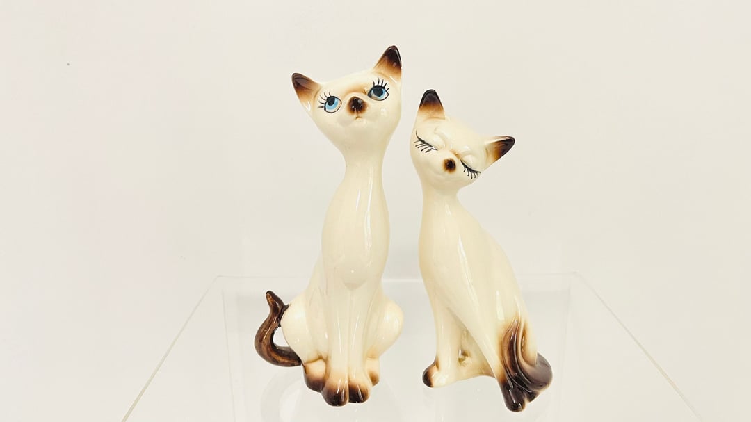 Vintage 1970s MID Century MOD Long Neck Porcelain Siamese Cats 1978 ...
