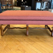 Provincial Coral Upholstered Bench with Wood Base | Turn the Tables ...