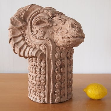 Vintage RAM HEAD BUST Sculpture 13" Plaster Clay Statue | Refuge ...