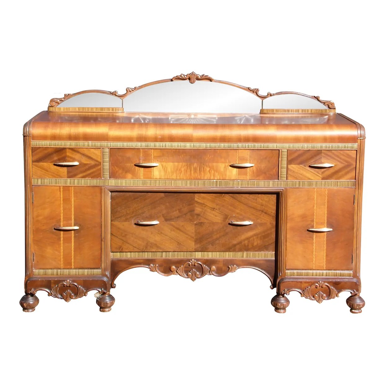Vintage Walnut Art Deco Waterfall Buffet Server Sideboard | Deco2Modern ...