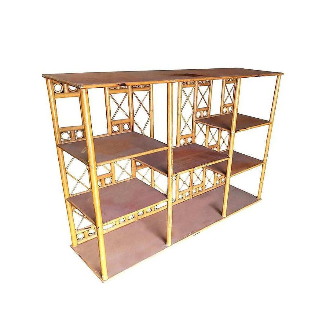 Restored Rattan Seven-Tier Tic-Tac-Toe Display Shelf Wall Etagere Unit ...