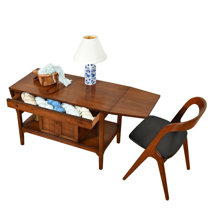 Expanding MCM Walnut Serving-Bar-Sewing Console | Cart w Drop Down ...
