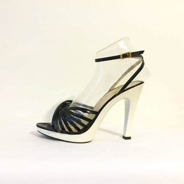 RARE 1970s Platform Disco Heels / White Lucite Black | Erratic Static ...